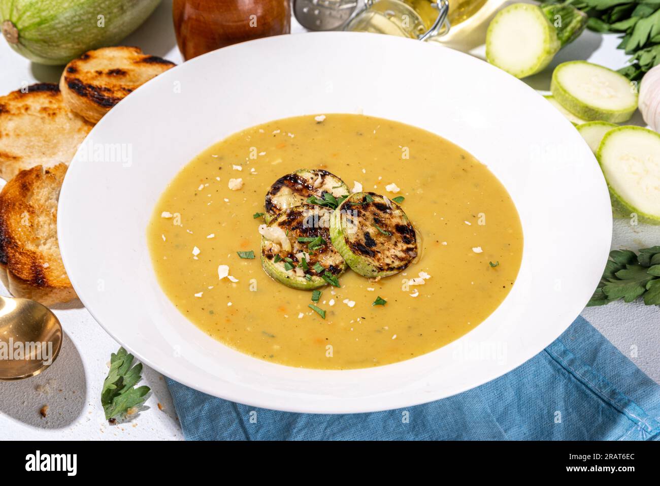 Squash vegetable marrow cream soup, white zucchini pureed soup with ...
