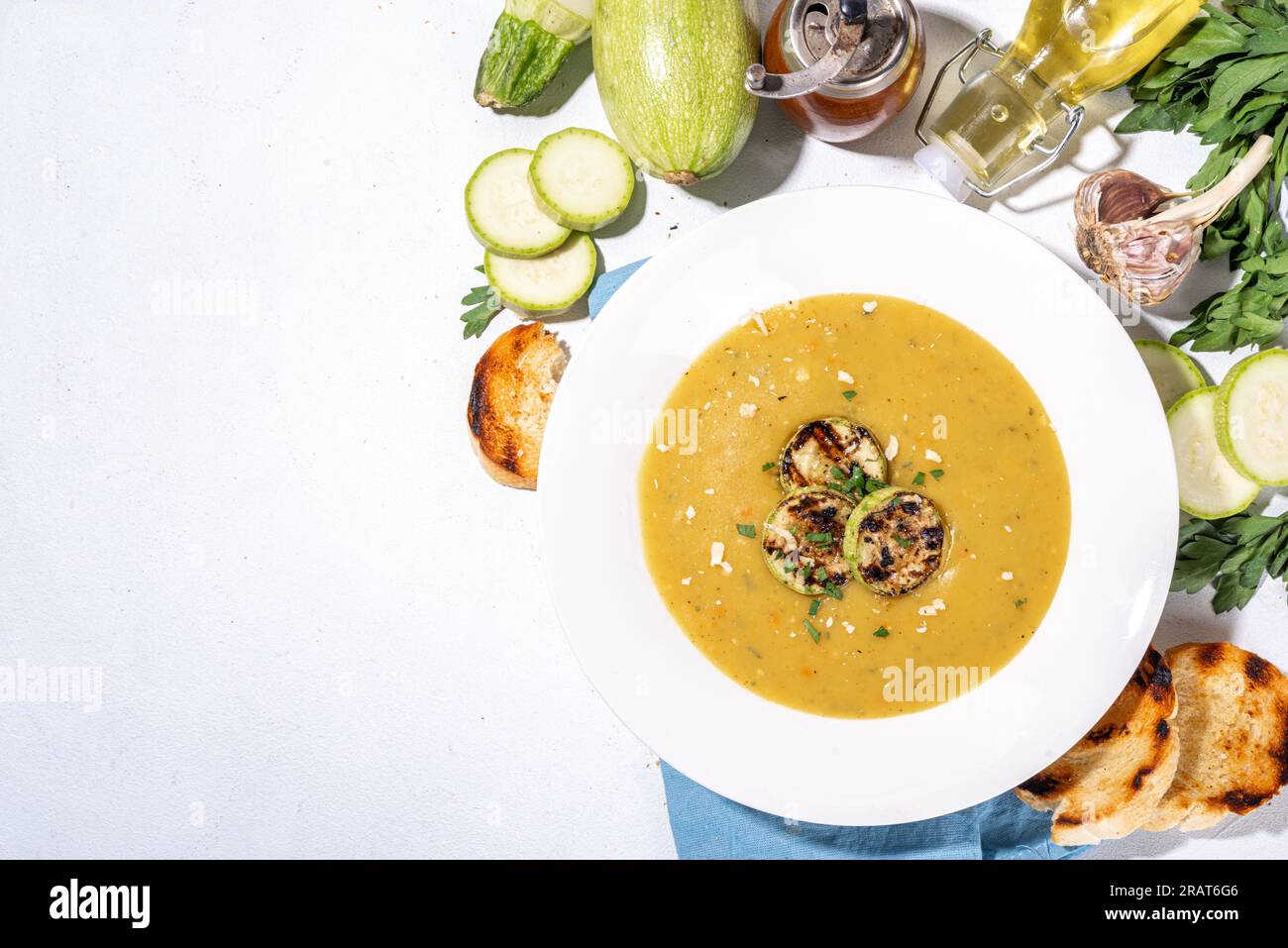 Squash vegetable marrow cream soup, white zucchini pureed soup with ...