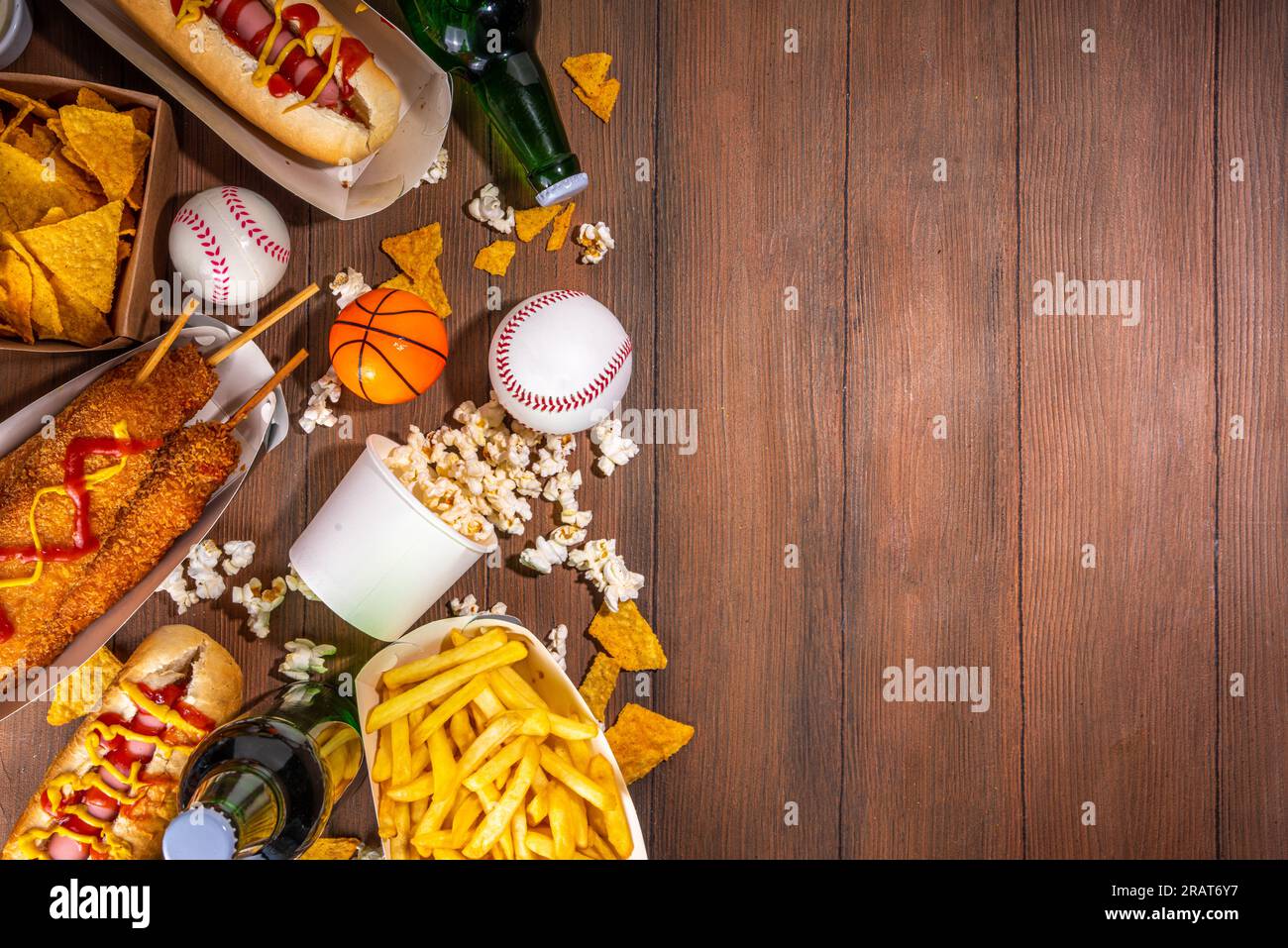 Traditional sport stadium foods and beer background, Set of various ...