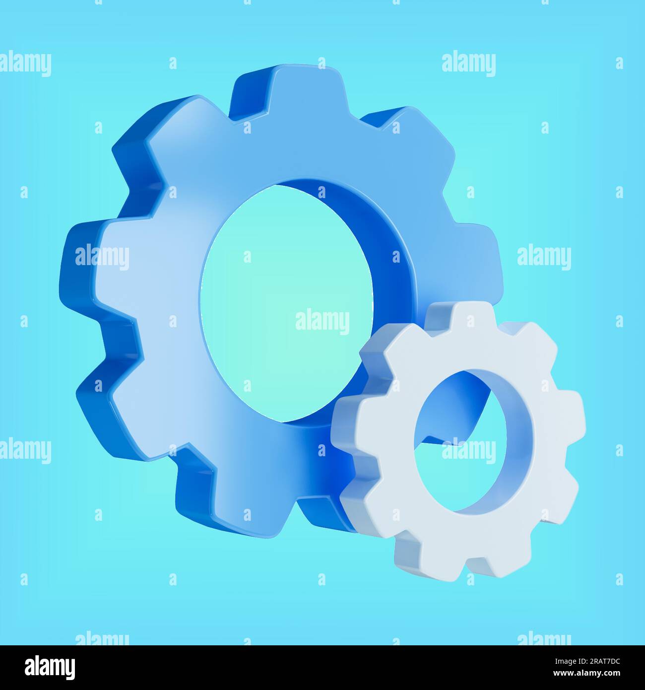 Realistic blue and white gears sign 3d Illustration icon on blue ...