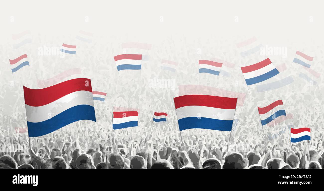 Abstract crowd with flag of Netherlands. Peoples protest, revolution ...