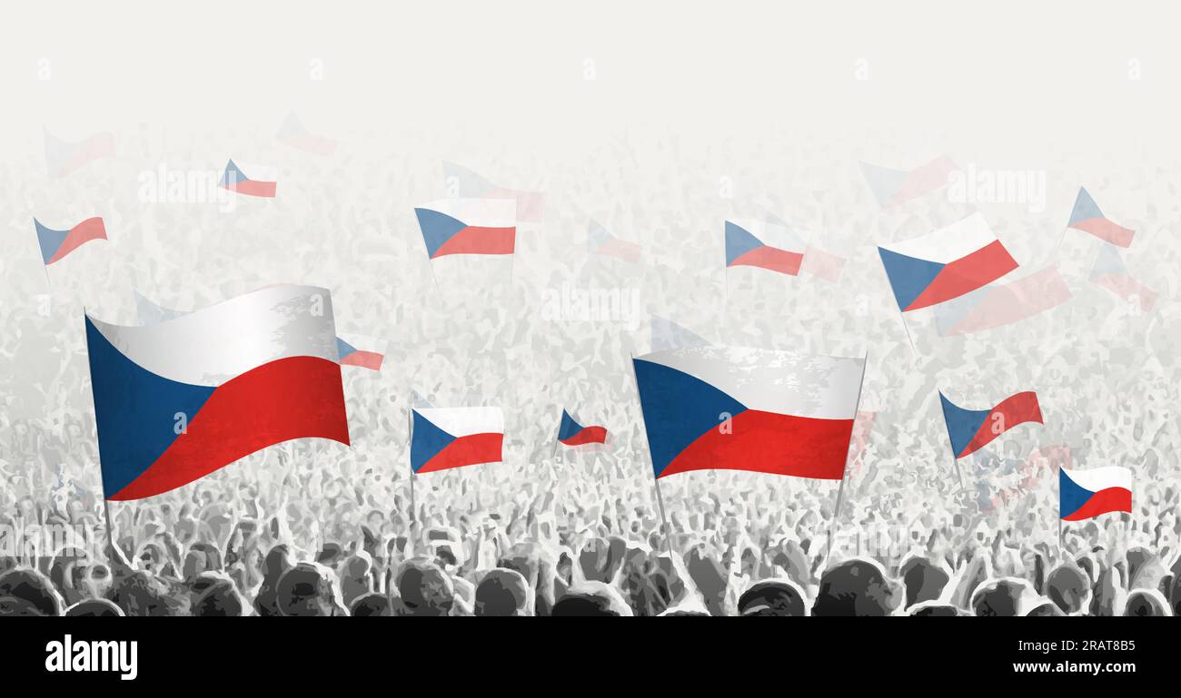Abstract crowd with flag of Czech Republic. Peoples protest, revolution ...