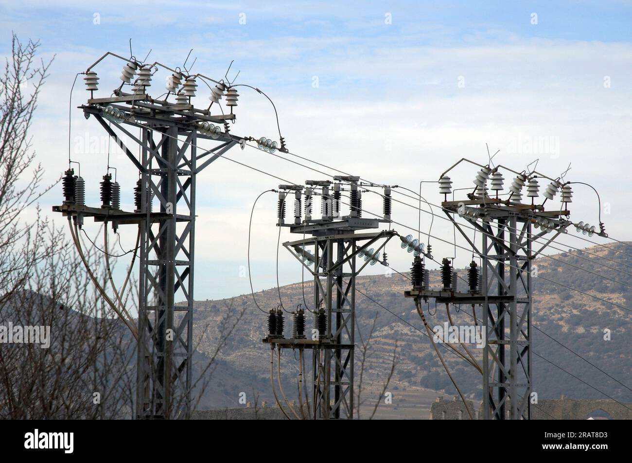 Three high voltage power poles hi-res stock photography and images - Alamy