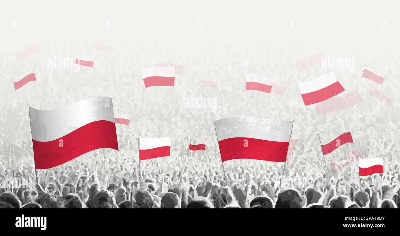 Abstract crowd with flag of Poland. Peoples protest, revolution, strike ...