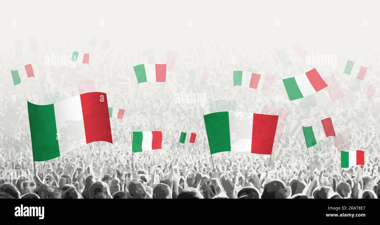 Abstract crowd with flag of Italy. Peoples protest, revolution, strike ...