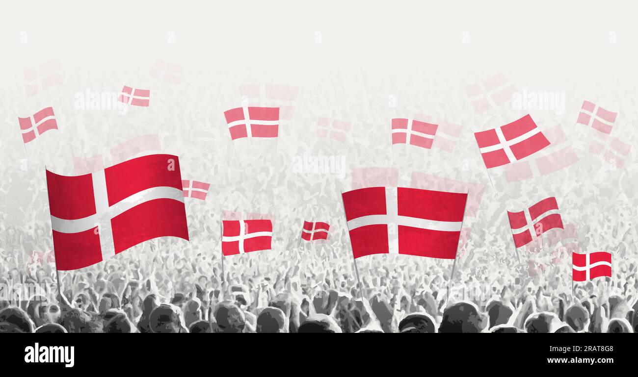 Abstract crowd with flag of Denmark. Peoples protest, revolution ...