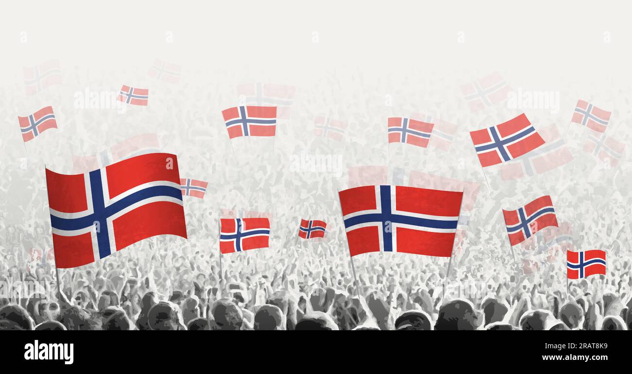 Abstract crowd with flag of Norway. Peoples protest, revolution, strike ...