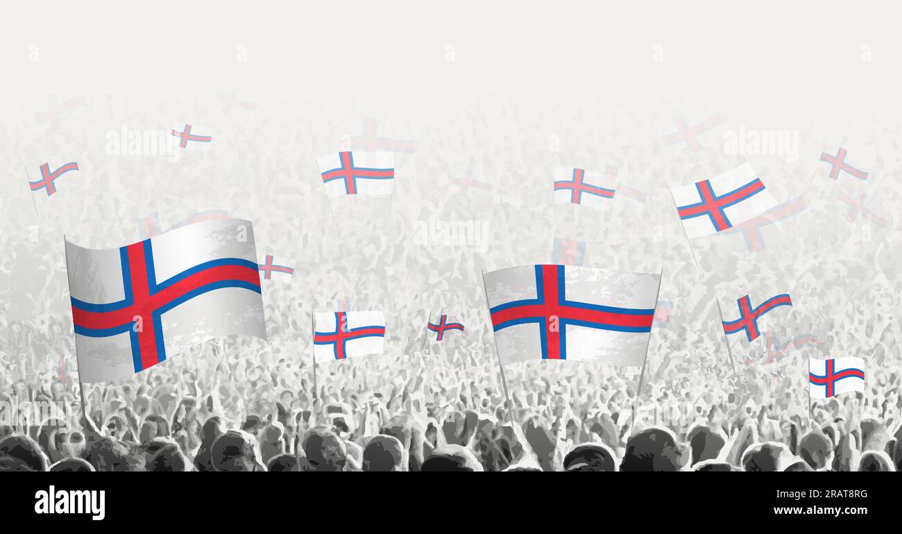 Abstract crowd with flag of Faroe Islands. Peoples protest, revolution ...