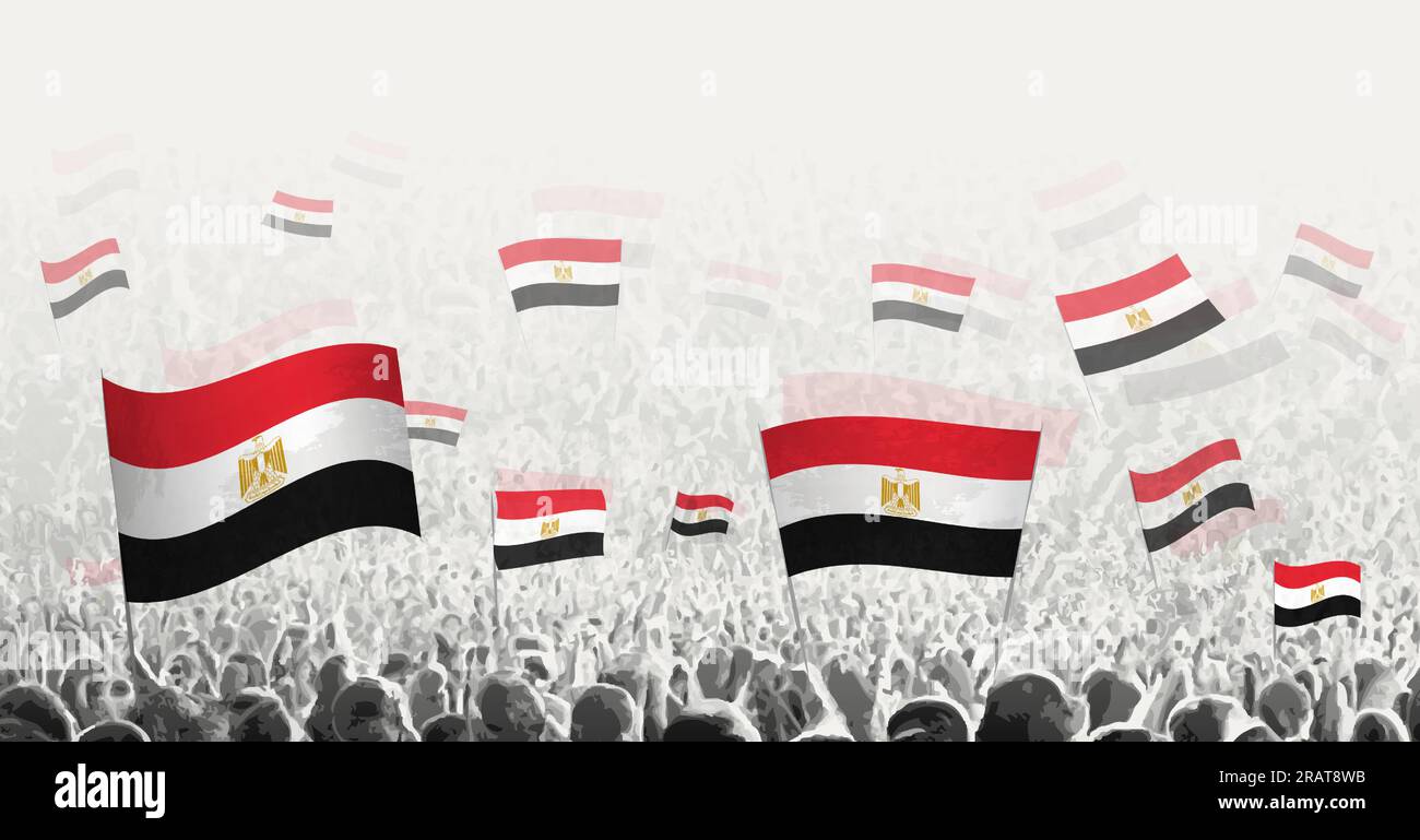 Abstract crowd with flag of Egypt. Peoples protest, revolution, strike ...