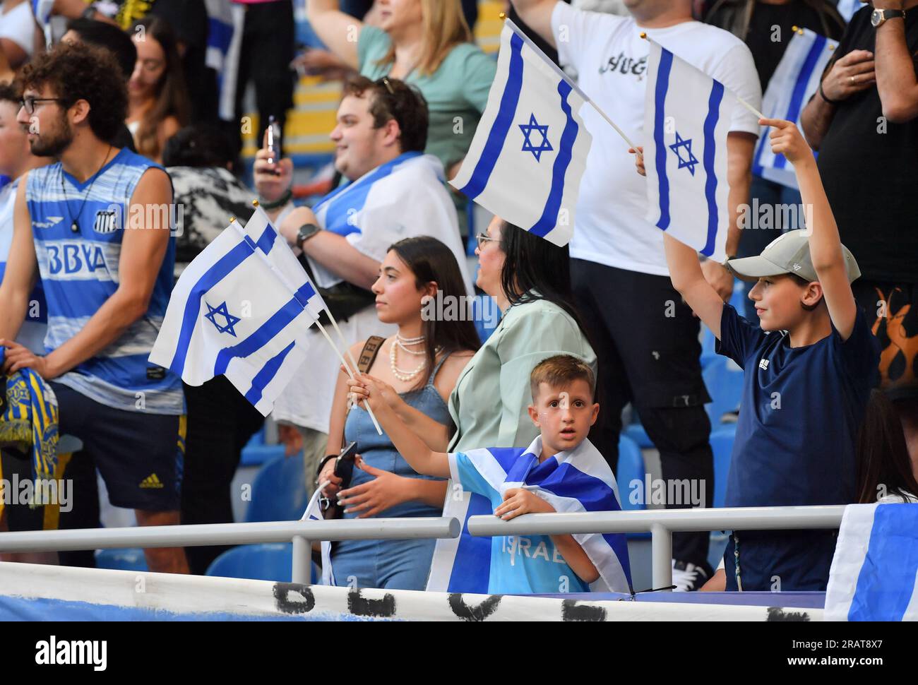 Israel fans wave flags during the Euro Under-21 Championship, semi ...