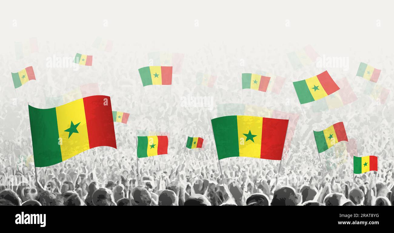 Abstract crowd with flag of Senegal. Peoples protest, revolution ...