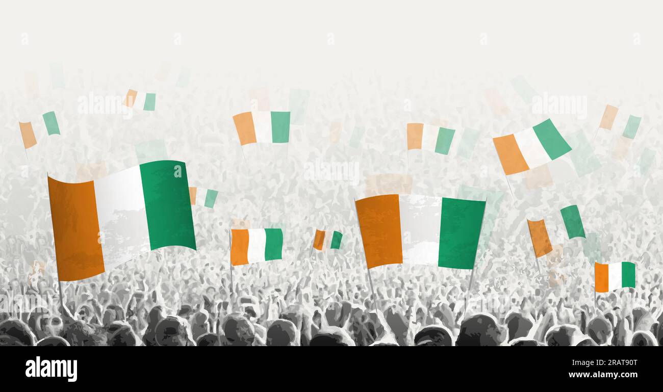 Abstract crowd with flag of Ivory Coast. Peoples protest, revolution ...