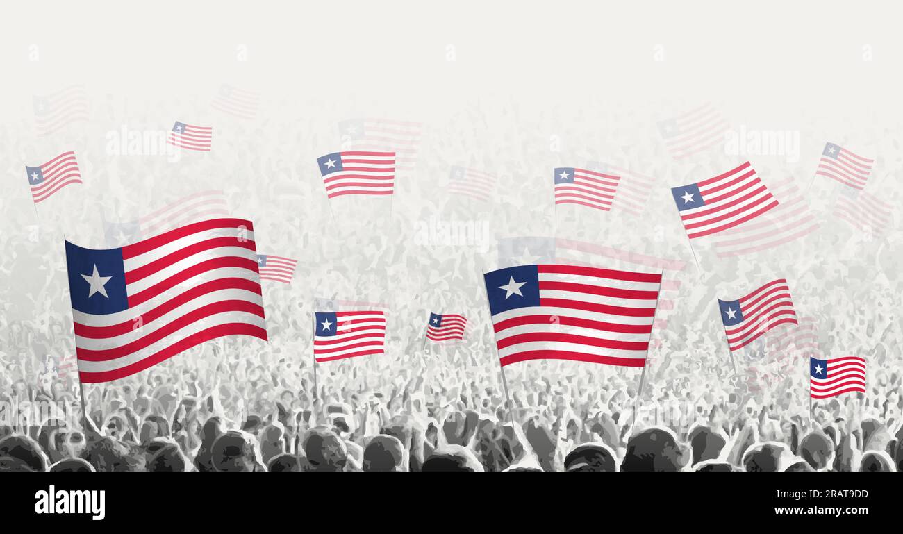 Abstract crowd with flag of Liberia. Peoples protest, revolution ...