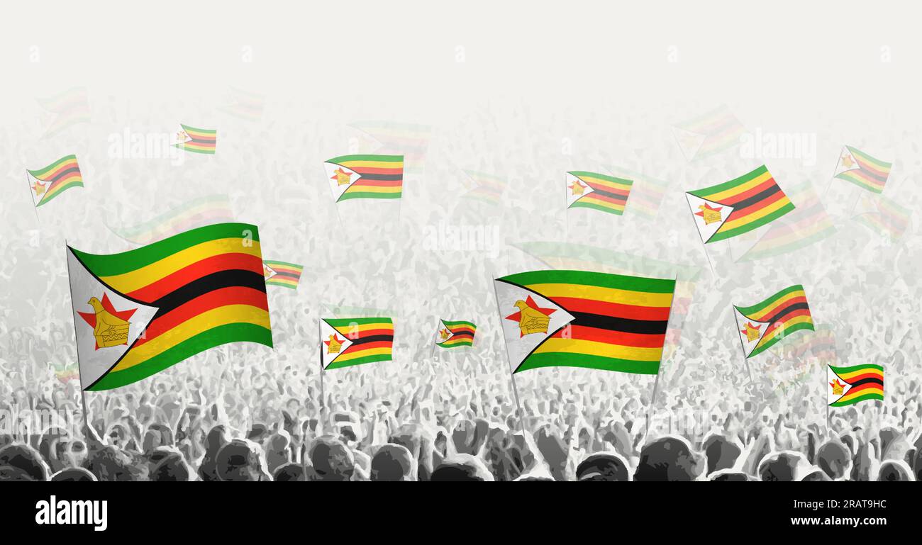 Abstract crowd with flag of Zimbabwe. Peoples protest, revolution ...
