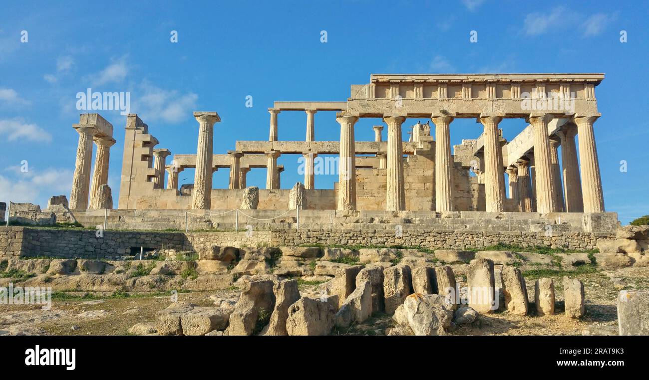 Greek ruins at the Temple of Aphaia on the island of Egina (Saronic ...