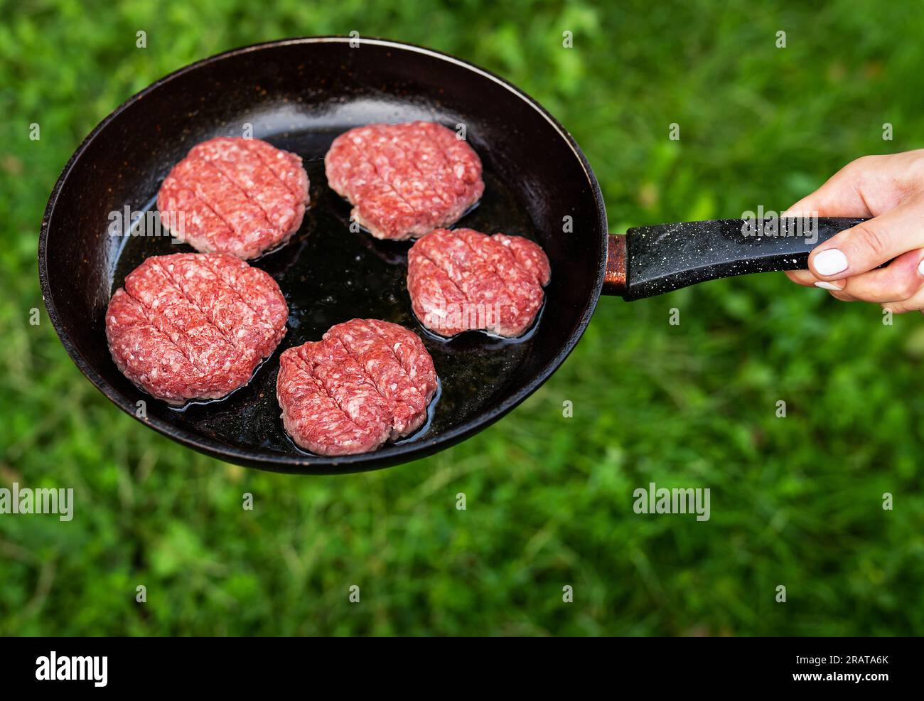 Fried patties in a pan. Rural menu. Traditional village food. Top view ...