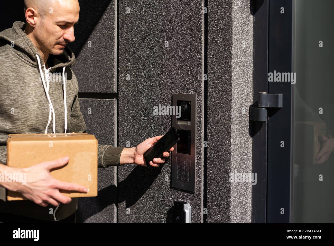 nfc's mobile phone use for open safety door Stock Photo - Alamy