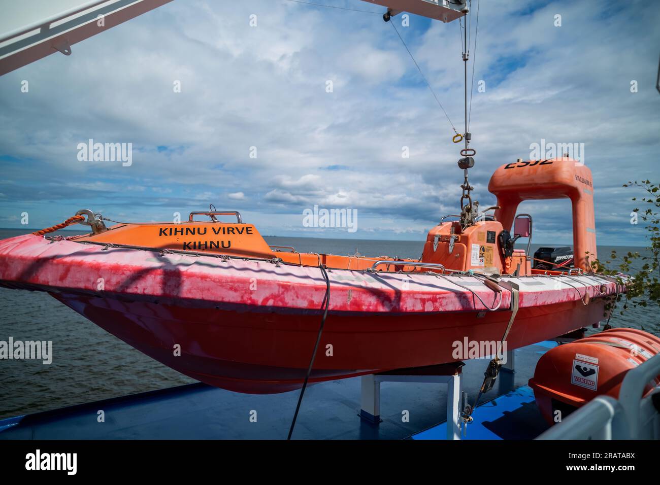Kihnu, Estonia -24 June 2023: A lifeboat or passenger ferry lifeboat ...