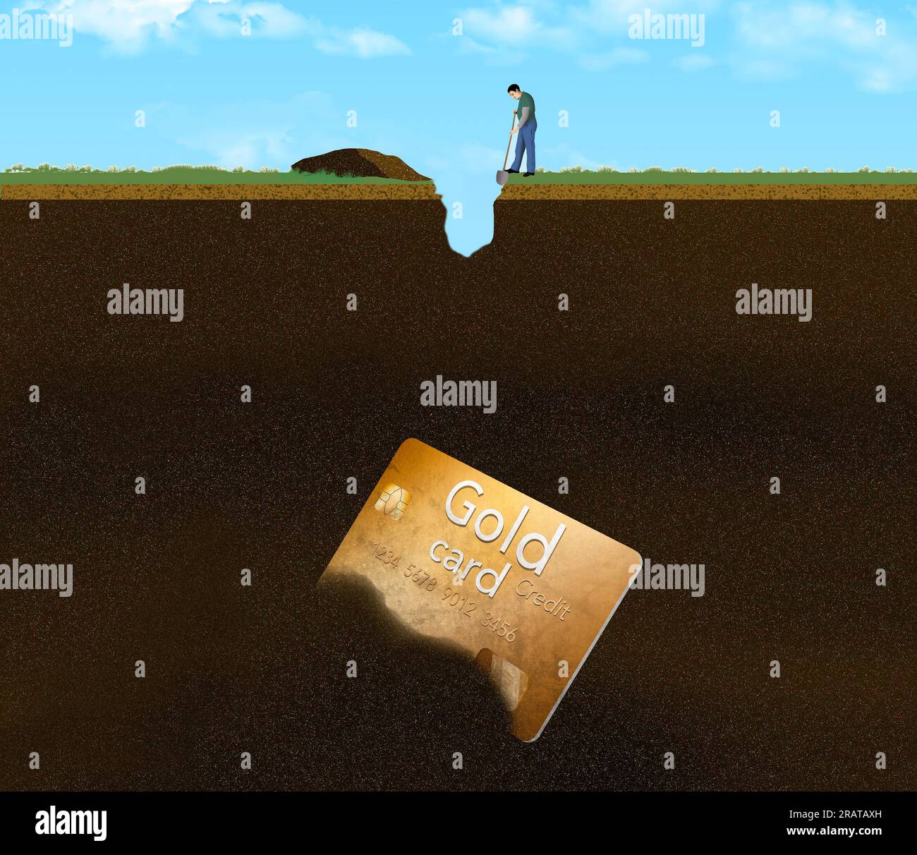 A gold credit card is the treasure a man is seen digging toward in this ...