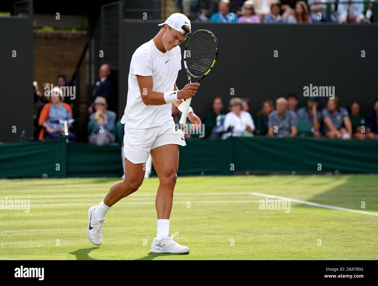 Holger Rune reacts during his match against George Loffhagen (not ...