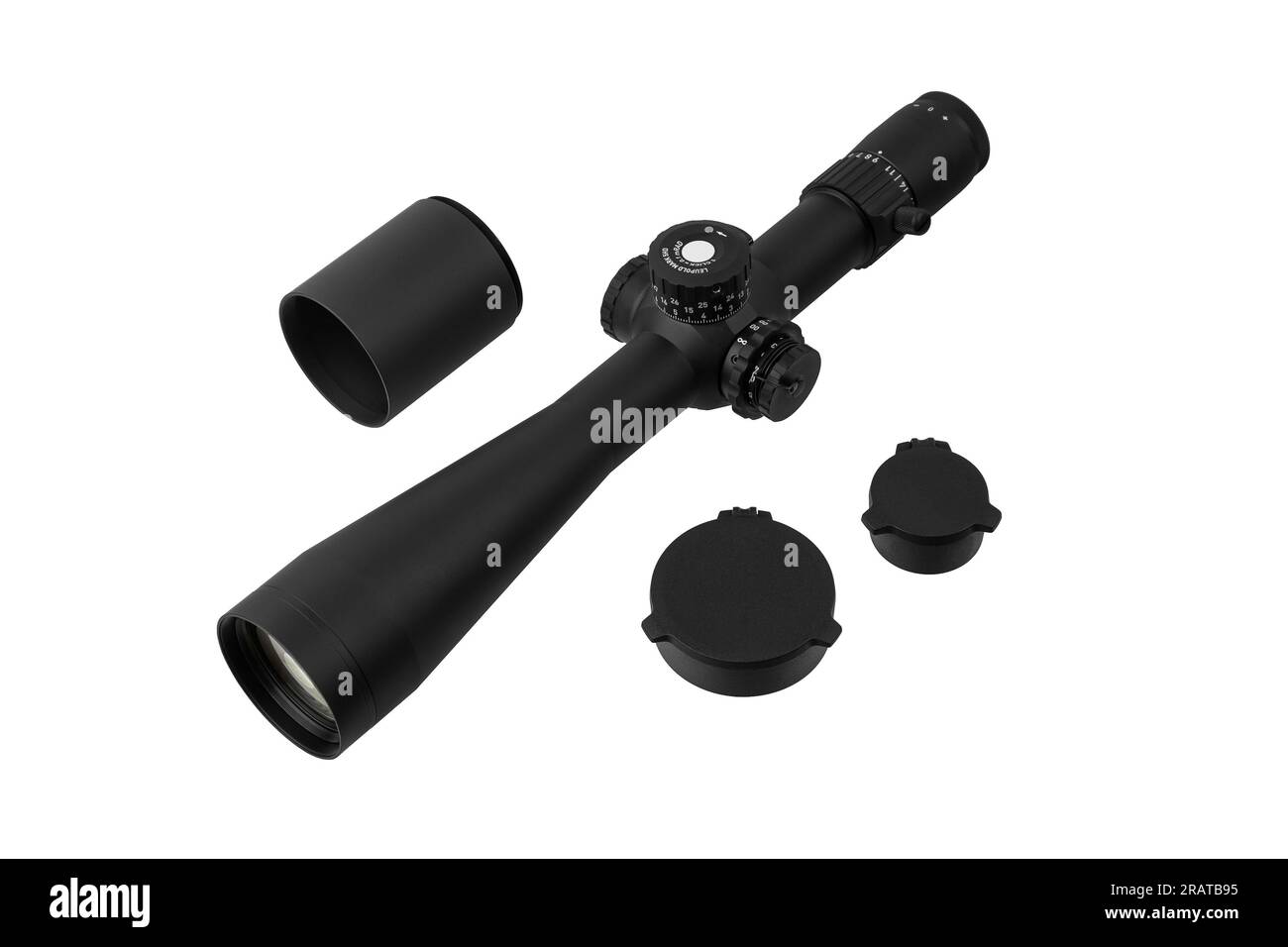 Modern sniper scope on a white background. Optical device for aiming ...