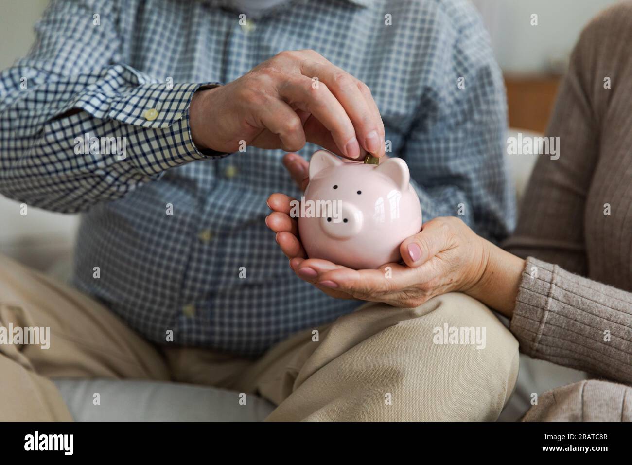 Saving money investment for future. Senior adult mature couple hands ...