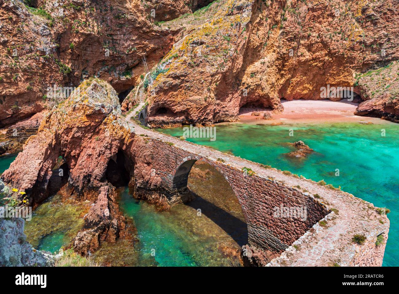 Detail of the road and arched bridge that gives access to the Berlengas ...