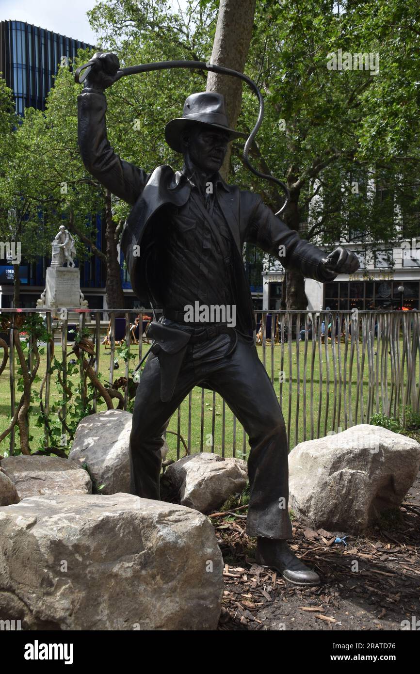 Bronze Statue of Harrison Ford as Indiana Jones in Leicester Square ...