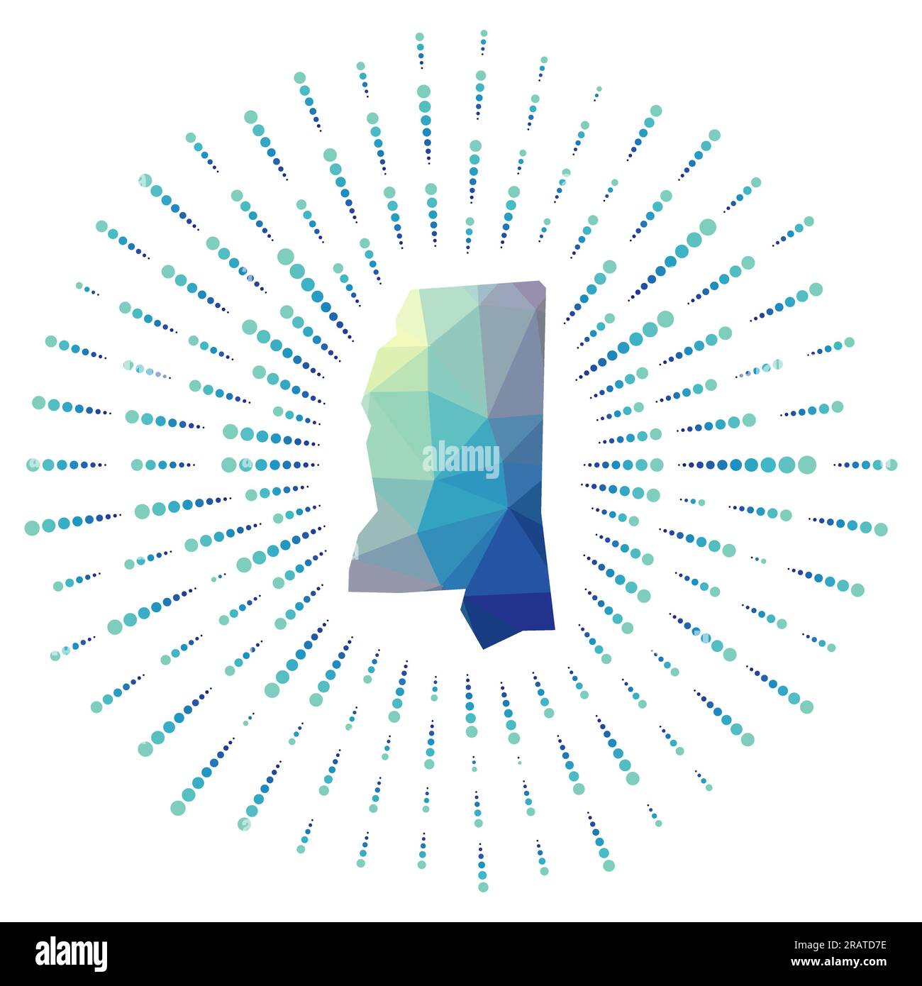 Shape of Mississippi, polygonal sunburst. Map of the US state with ...