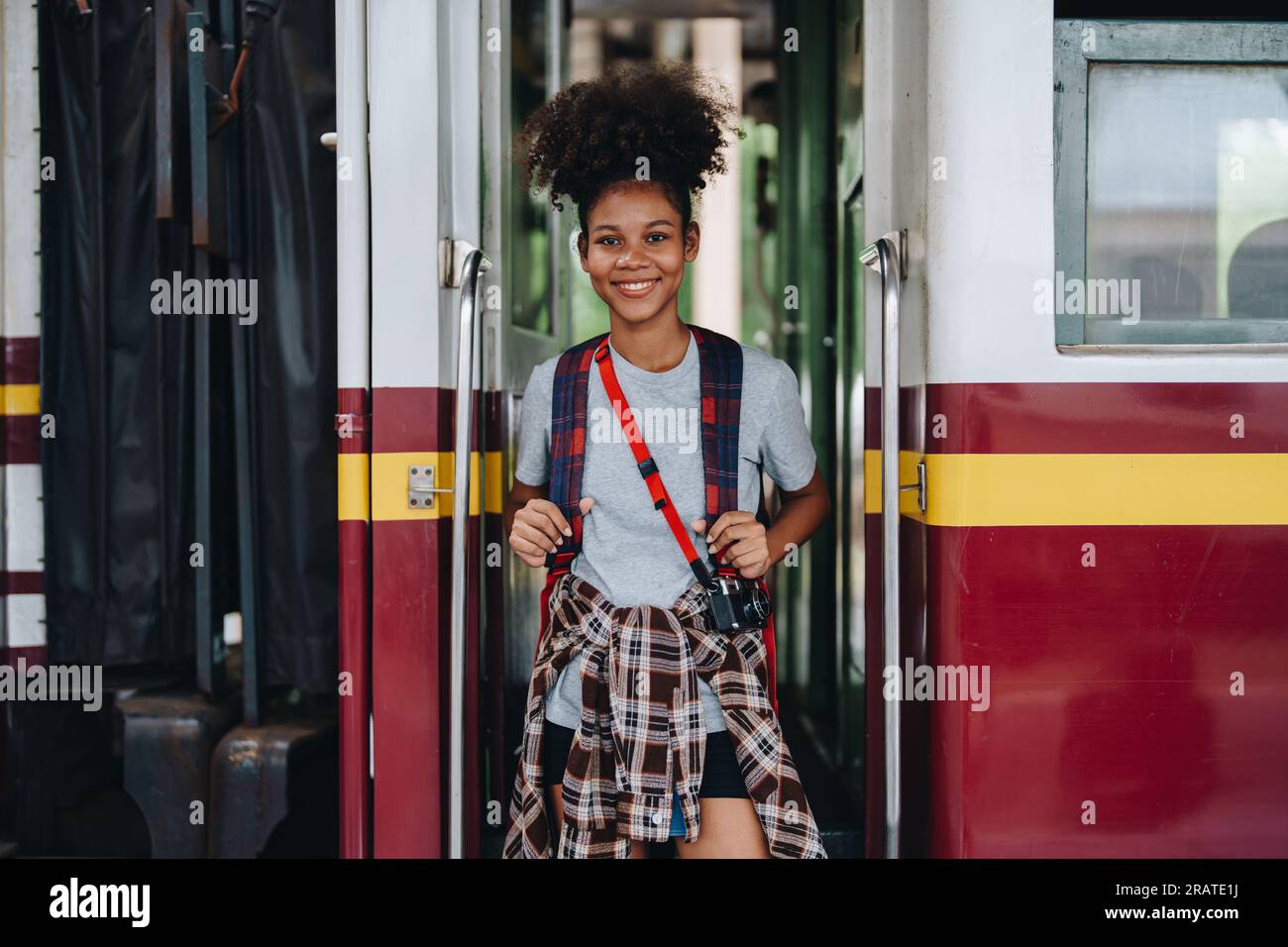 Tourists african american are showing happy expressions while waiting ...