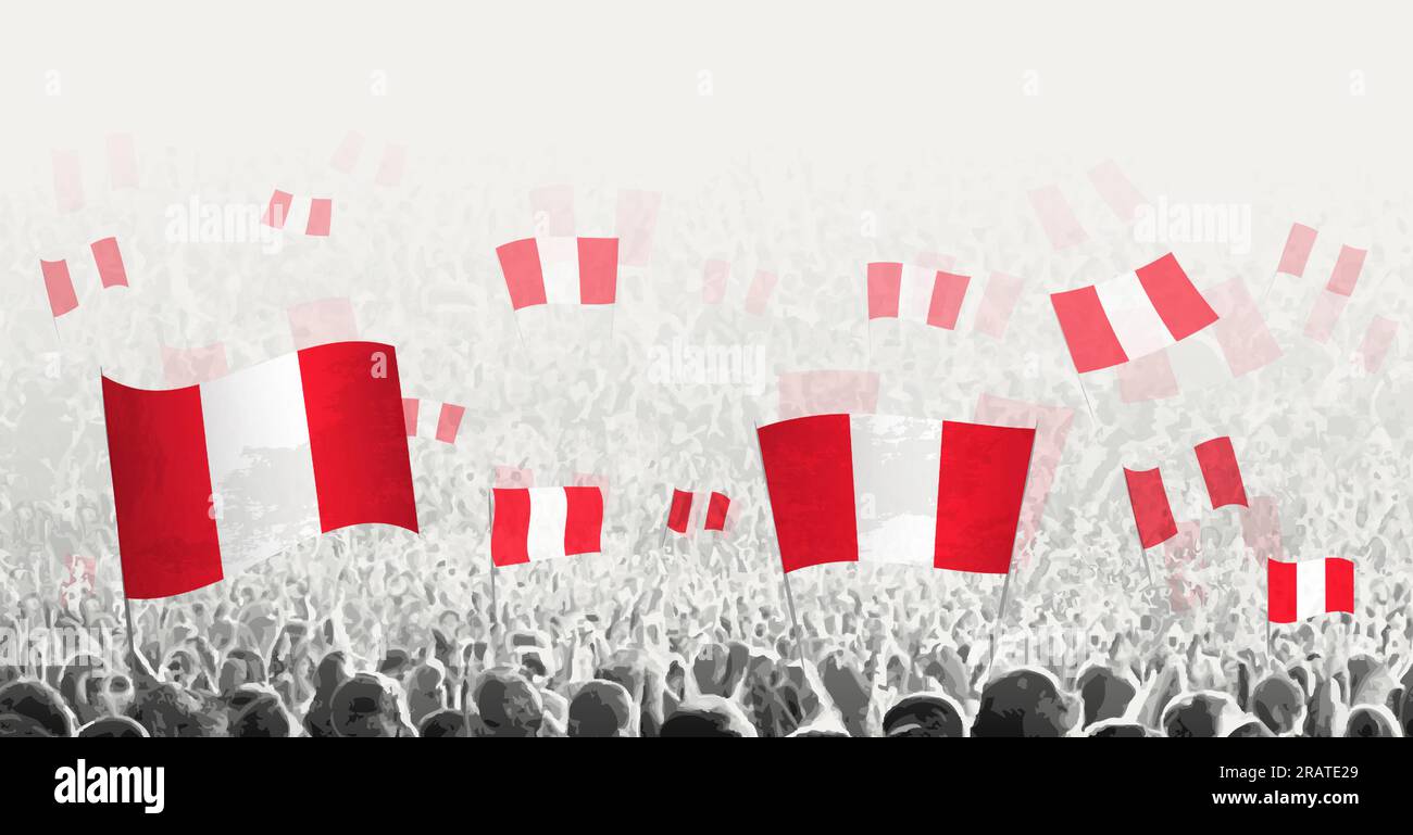 Abstract crowd with flag of Peru. Peoples protest, revolution, strike ...