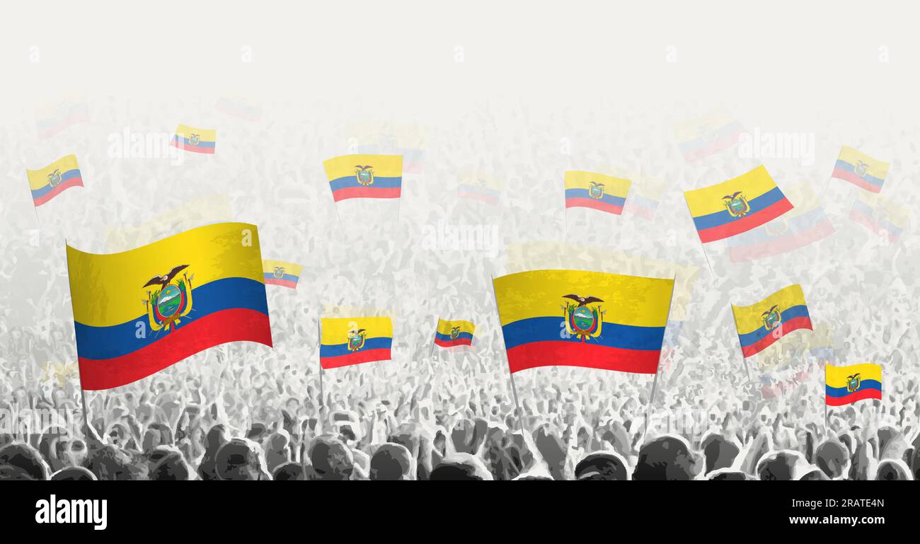 Abstract crowd with flag of Ecuador. Peoples protest, revolution ...