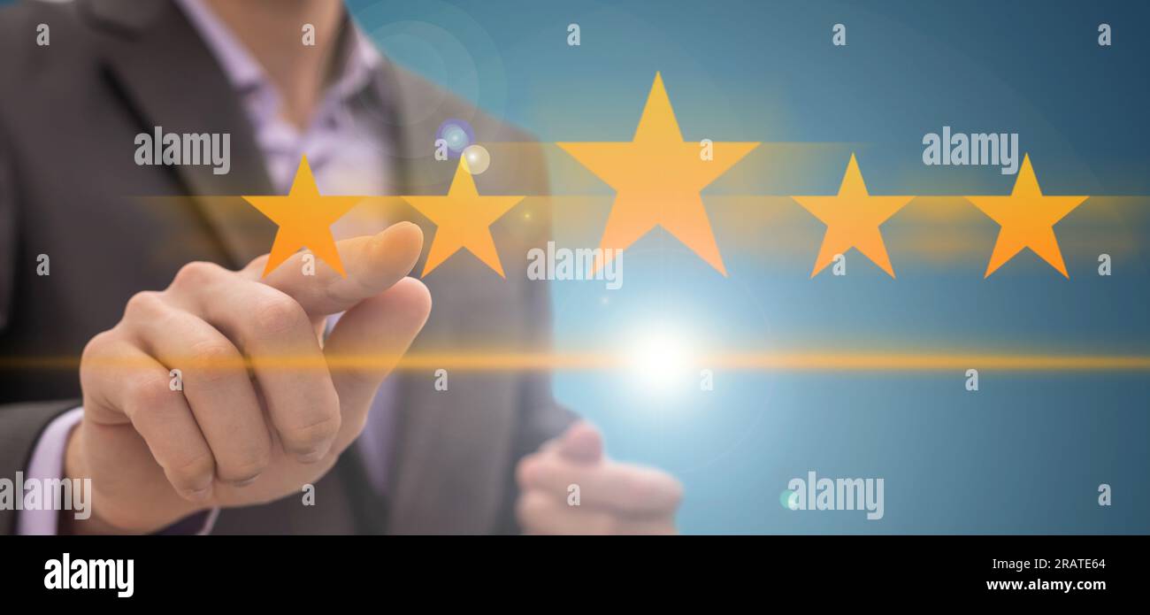 Businessman giving five stars rating for customer service performance ...