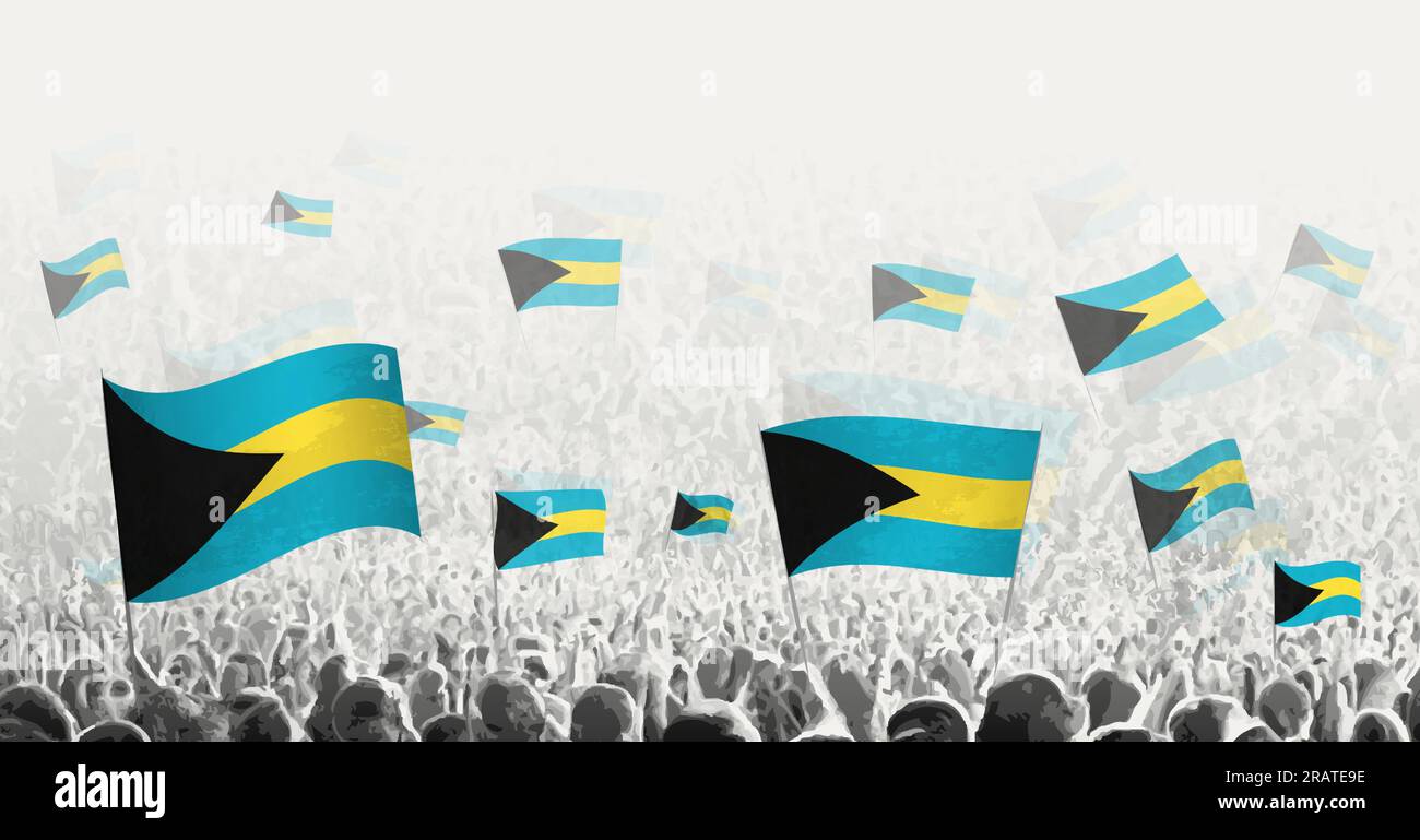 Abstract crowd with flag of The Bahamas. Peoples protest, revolution ...