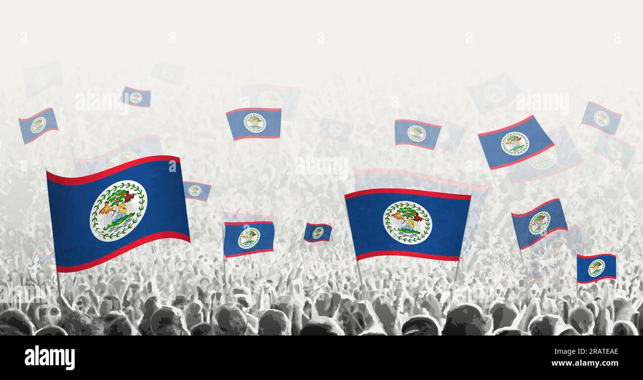 Abstract crowd with flag of Belize. Peoples protest, revolution, strike ...