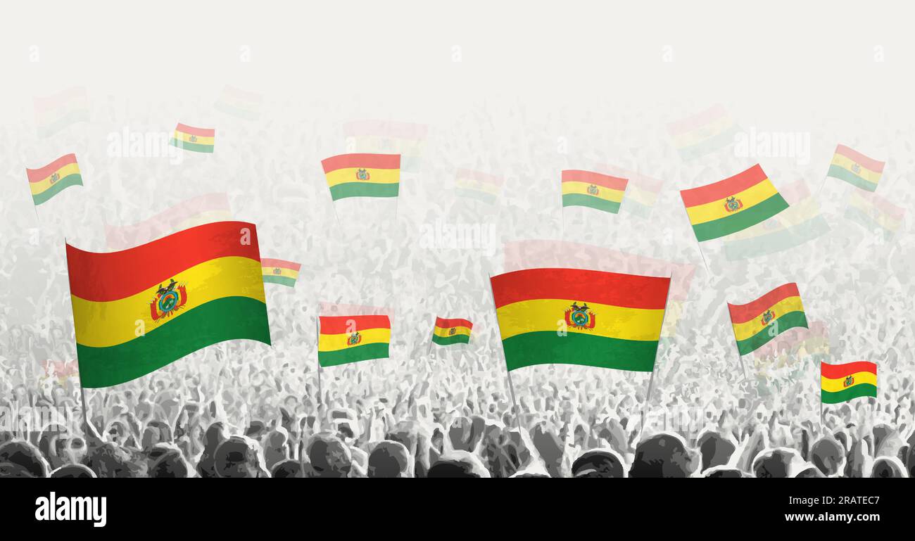 Abstract crowd with flag of Bolivia. Peoples protest, revolution ...