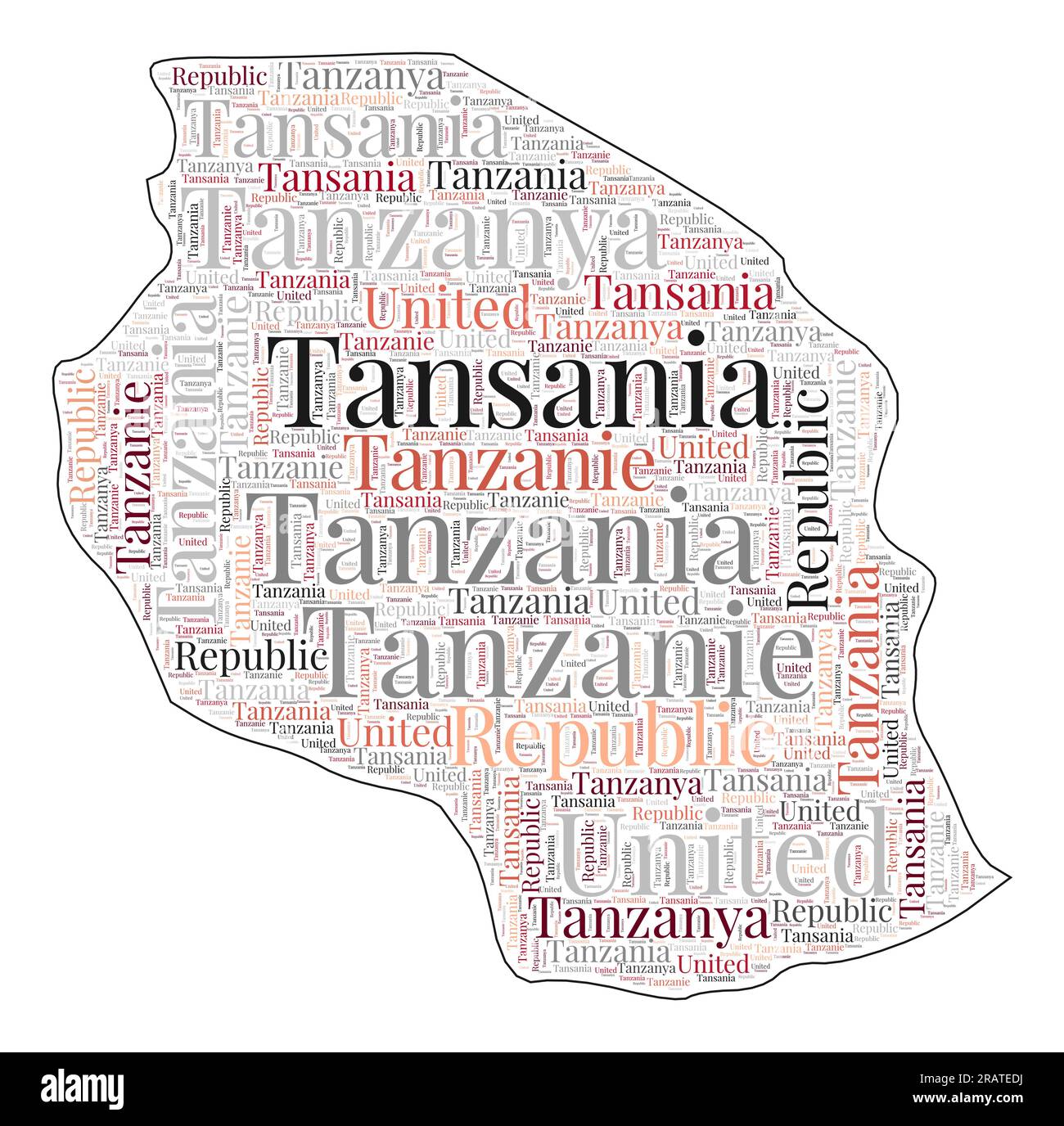 Tanzania shape filled with country name in many languages. Tanzania map ...
