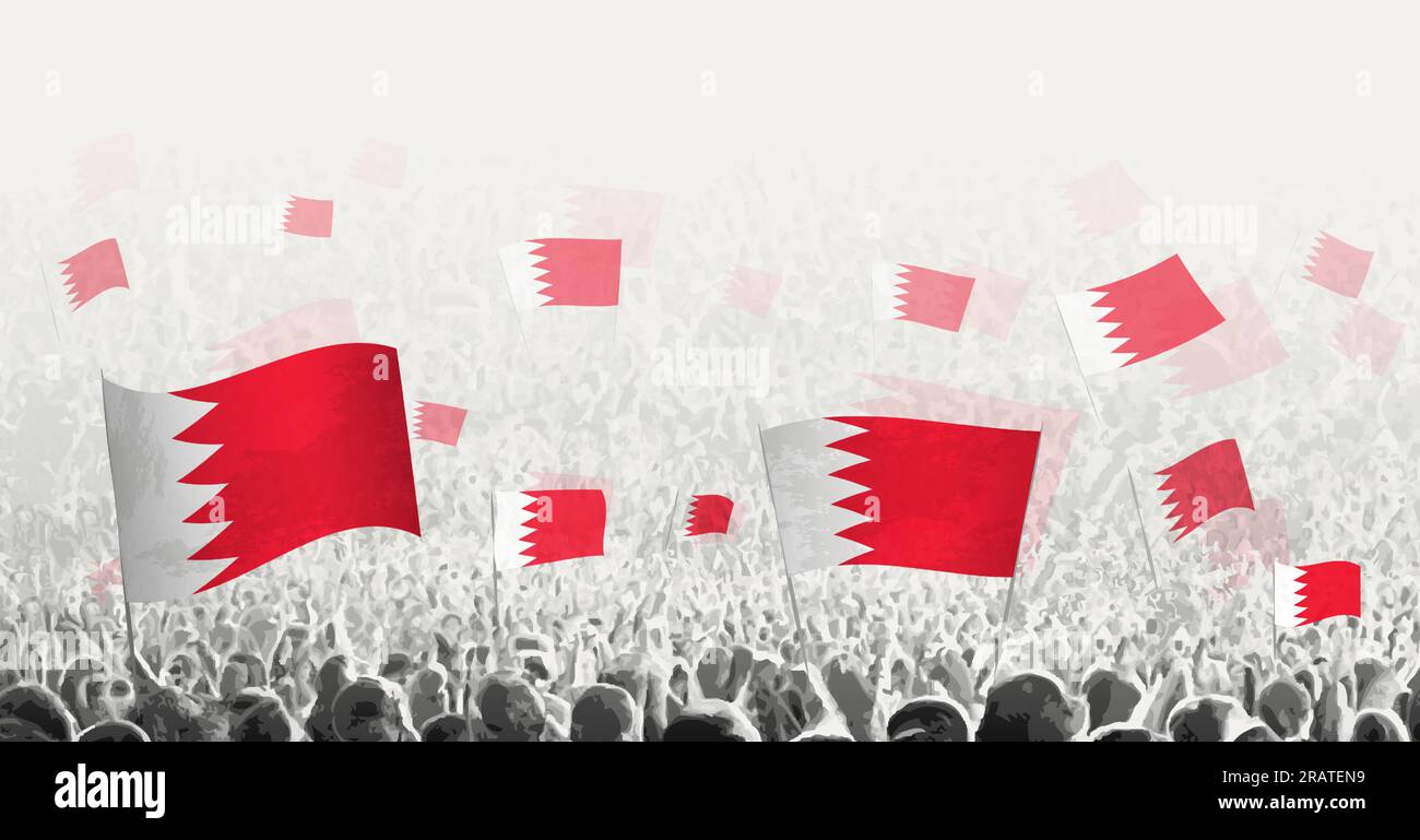 Abstract crowd with flag of Bahrain. Peoples protest, revolution ...