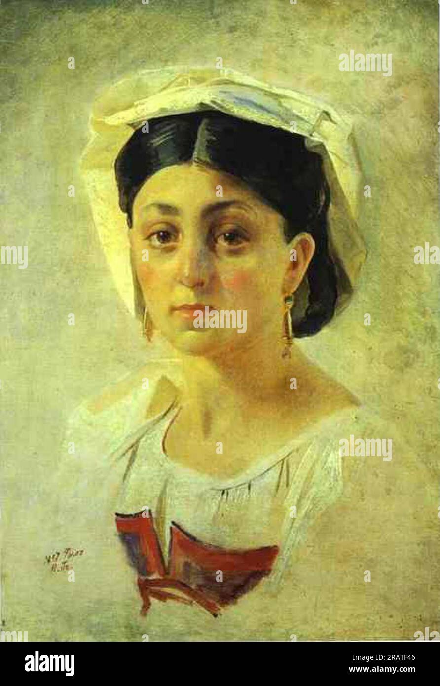 Young Italian Woman in a Folk Costume, Study 1857 by Nikolai Ge Stock ...