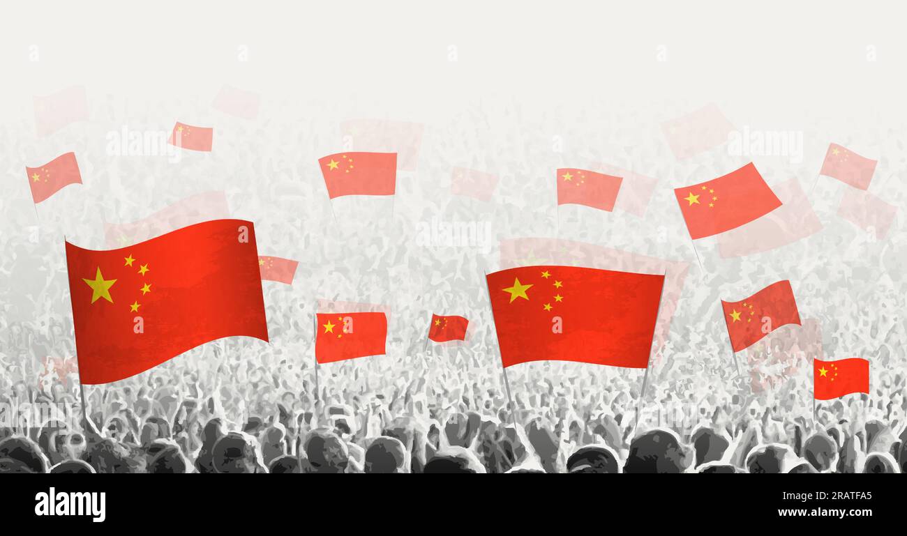 Abstract crowd with flag of China. Peoples protest, revolution, strike ...