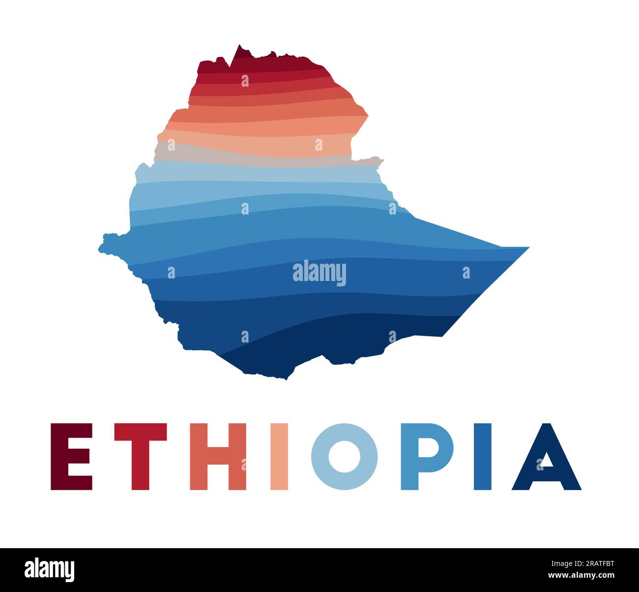 Ethiopia map. Map of the country with beautiful geometric waves in red ...