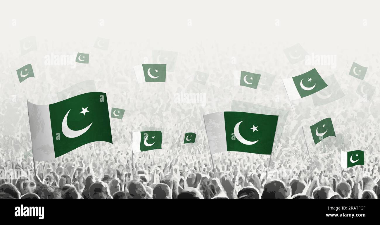 Abstract crowd with flag of Pakistan. Peoples protest, revolution ...