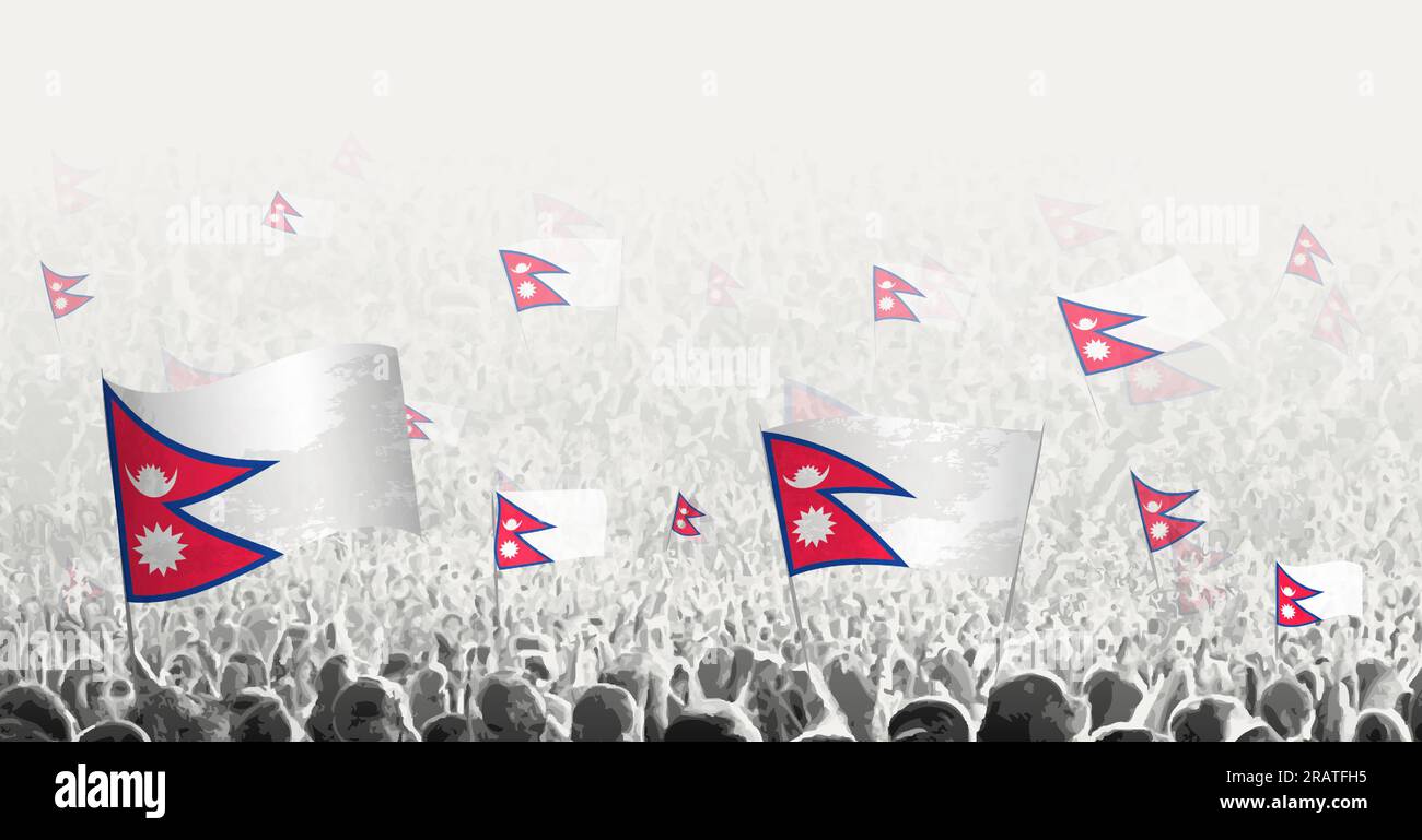 Abstract crowd with flag of Nepal. Peoples protest, revolution, strike ...