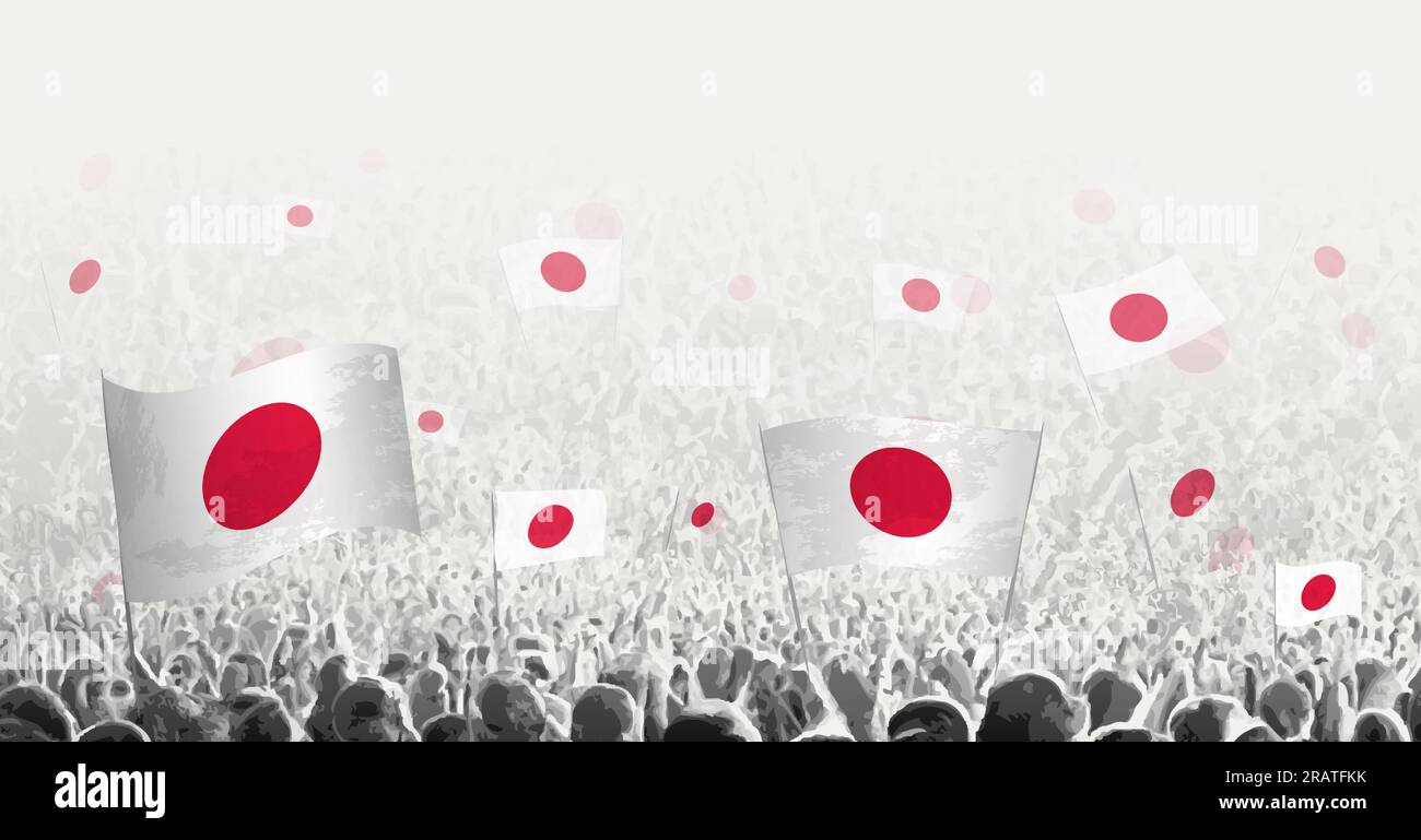 Abstract crowd with flag of Japan. Peoples protest, revolution, strike ...