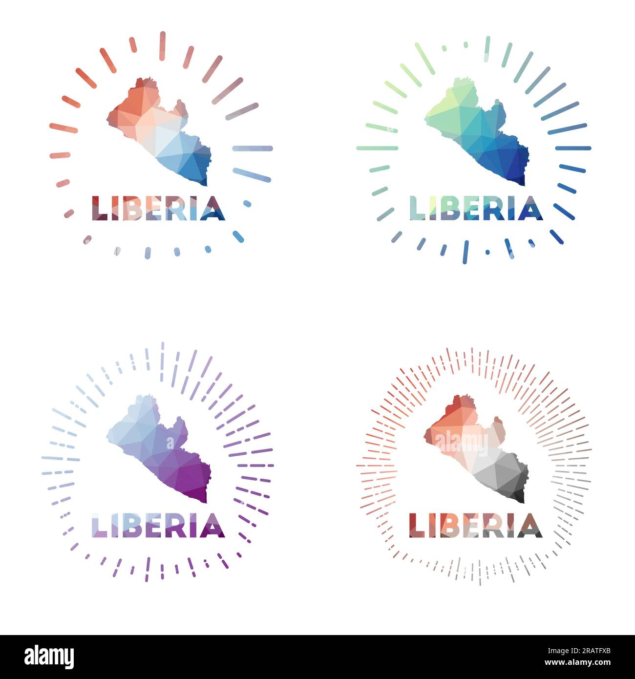Liberia low poly sunburst set. Logo of country in geometric polygonal style. Vector illustration ...
