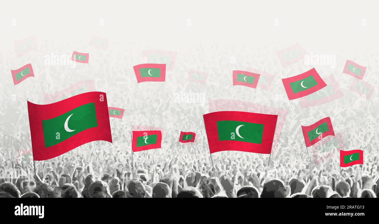 Abstract crowd with flag of Maldives. Peoples protest, revolution ...