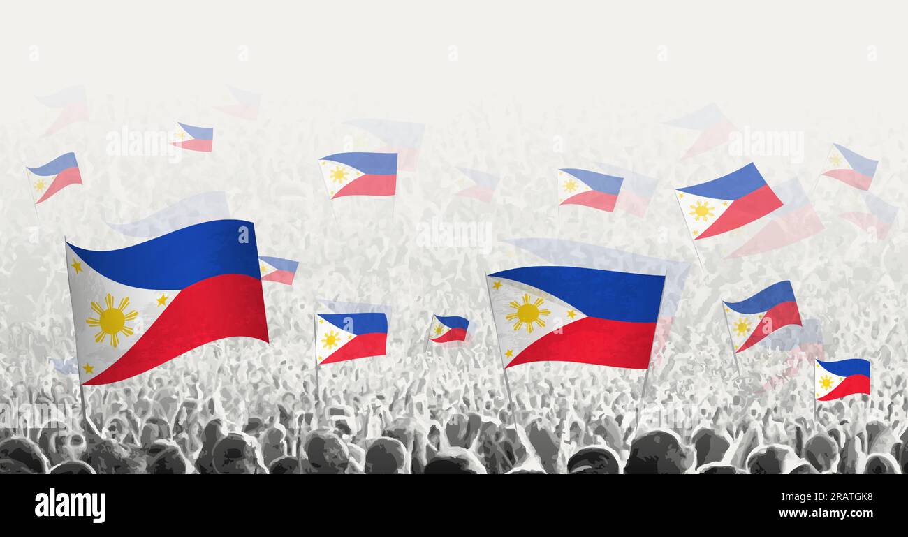 Abstract crowd with flag of Philippines. Peoples protest, revolution ...