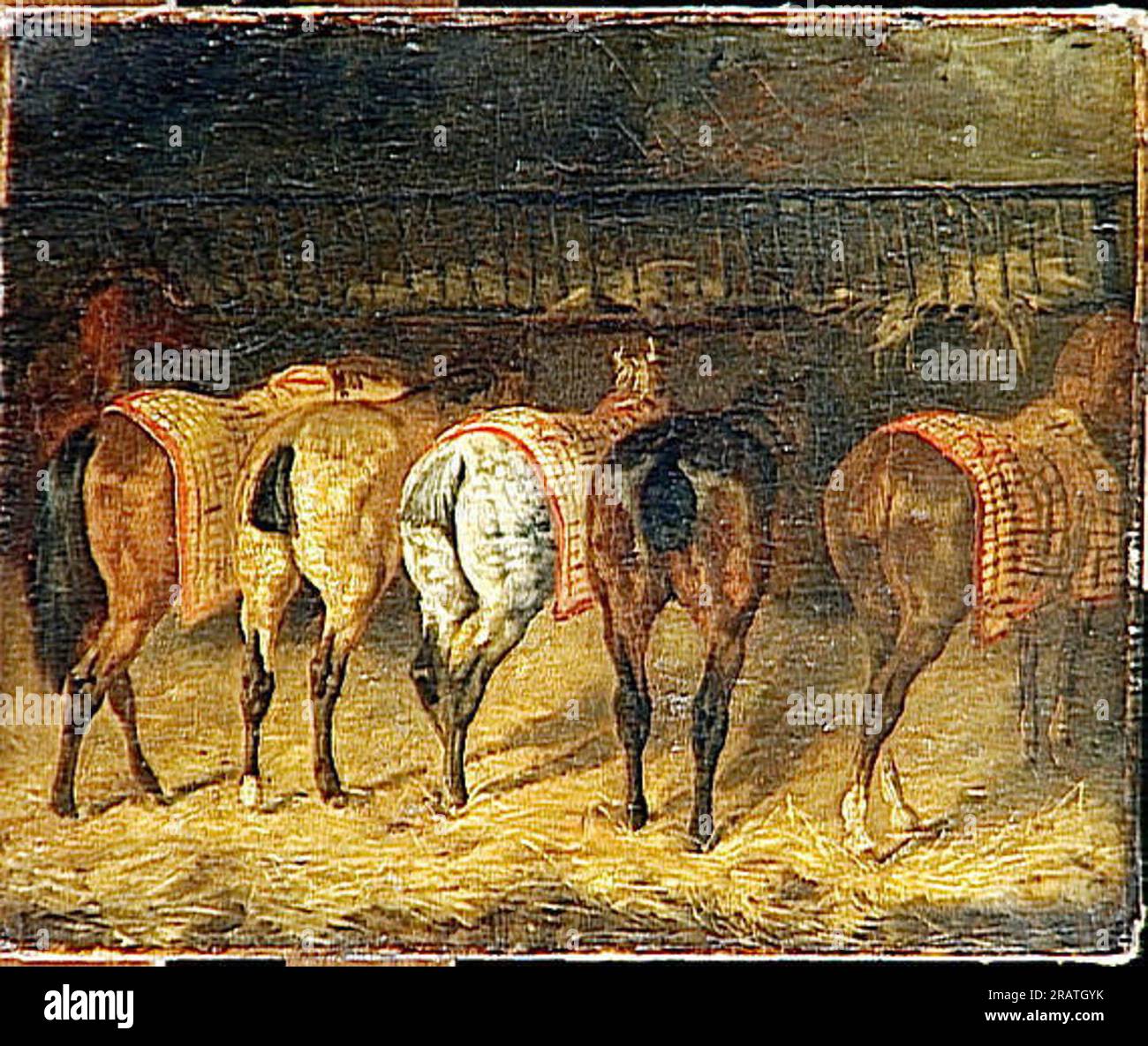 Five horses seen from behind with croupes in a stable 1822 by Théodore ...