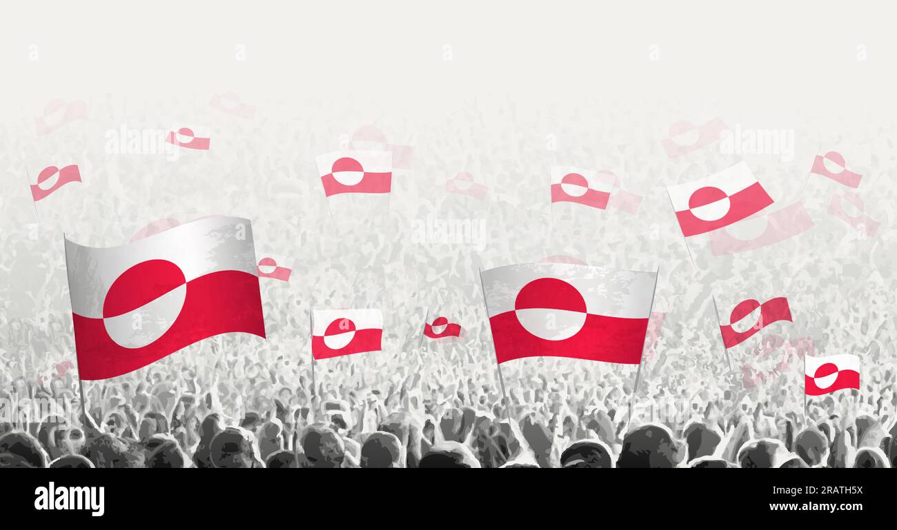Abstract crowd with flag of Greenland. Peoples protest, revolution ...