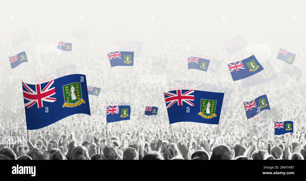 Abstract crowd with flag of British Virgin Islands. Peoples protest ...